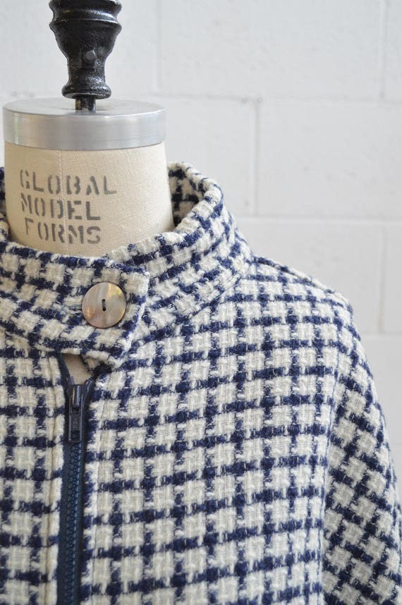 navy blue & grey checkered cape coat - Gem