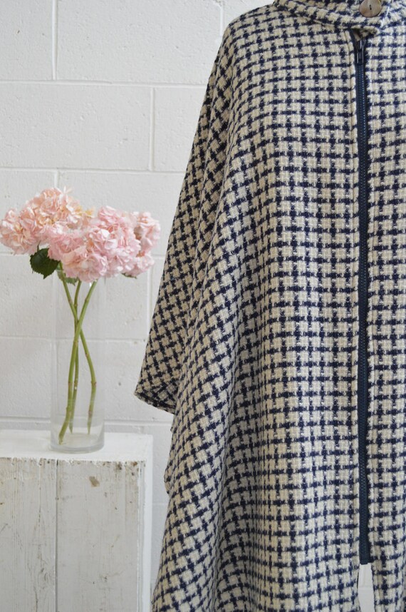 navy blue & grey checkered cape coat - Gem