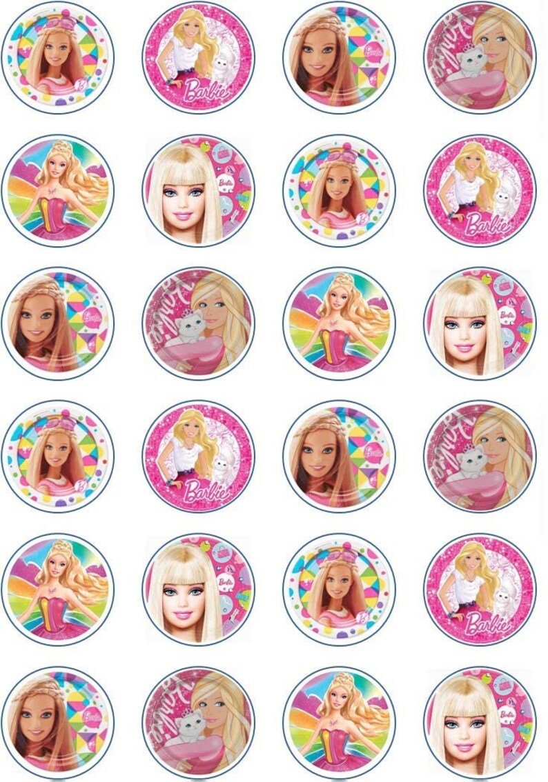 Barbie Edible Cupcake Toppers Pack of 24 | Etsy UK