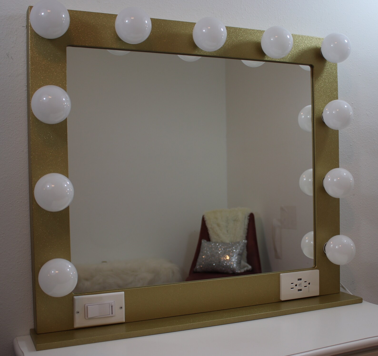 Gold Glitter Vanity Mirror With Lights 32 X 28 Made in the - Etsy