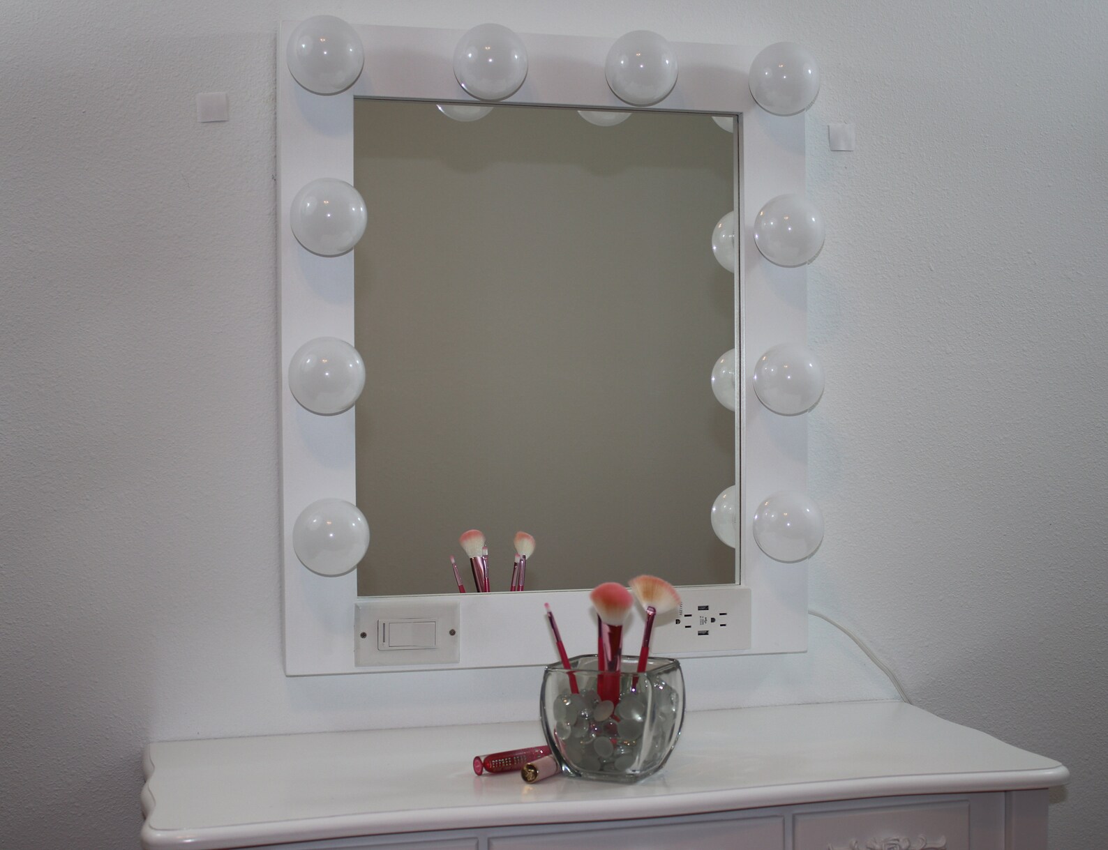 White Vanity Mirror With Lights 24 X 28 Made in the USA - Etsy