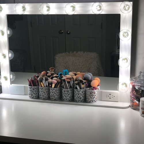 Silver Glitter Vanity Mirror With Lights 40 X 28 Made in the - Etsy