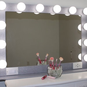 Silver Glitter Vanity Mirror With Lights 40 X 28 Made in the USA - Etsy