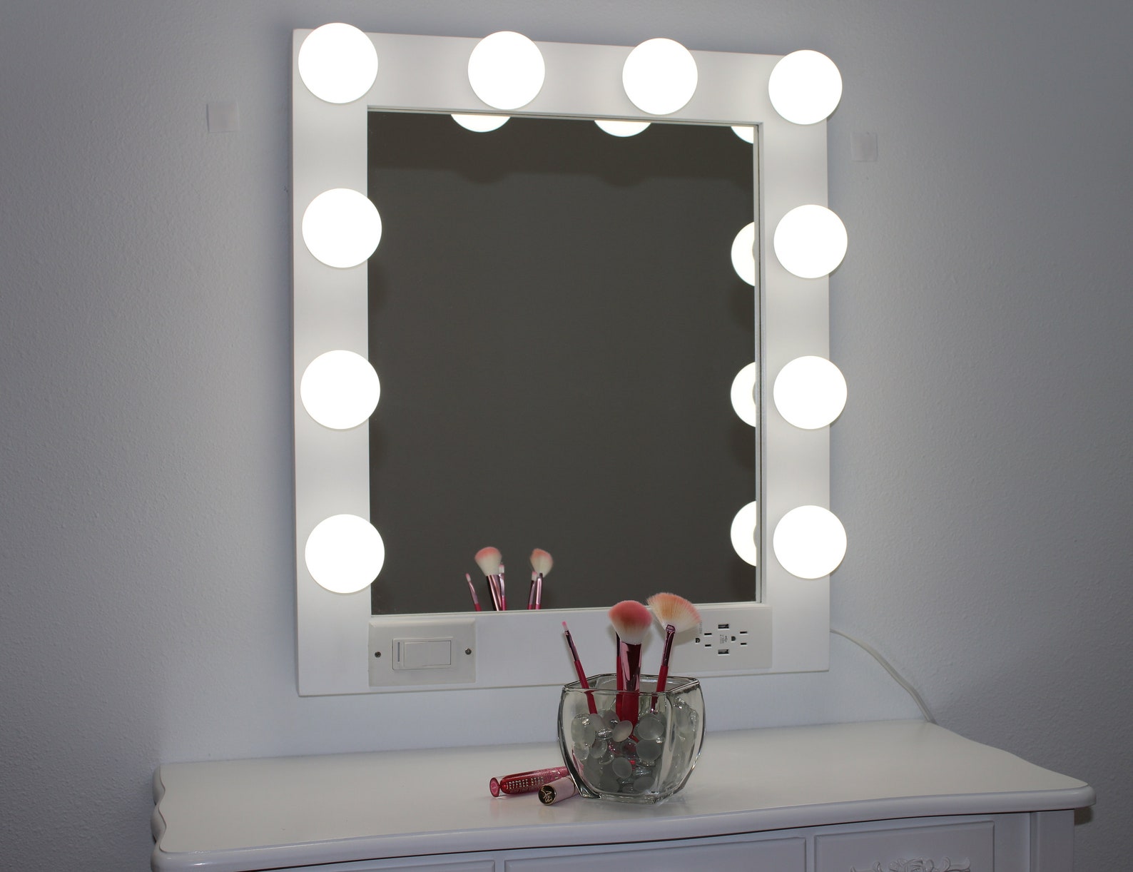 White Vanity Mirror With Lights 24 X 28 Made in the USA - Etsy