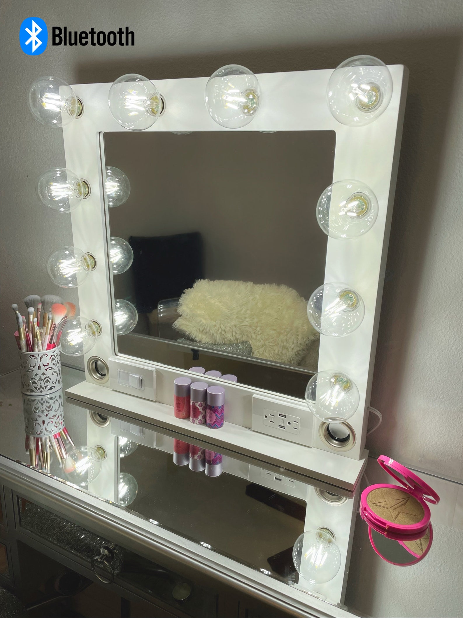 Bluetooth Vanity Mirror With Lights and USB 24 X 24 Made in | Etsy