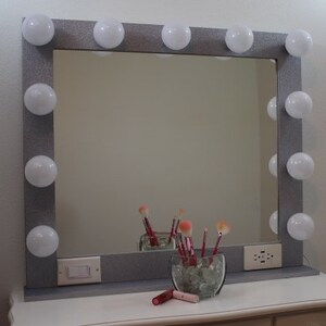 Silver Glitter Vanity Mirror With Lights 32 X 28 Made in the USA - Etsy