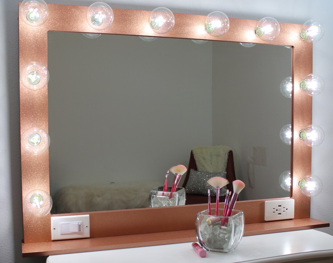 Rose Gold Glitter Vanity Mirror With Lights 40 X 28 Made in the USA - Etsy