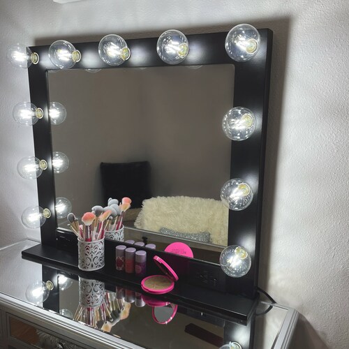 Silver Glitter Vanity Mirror With Lights 40 X 28 Made in the - Etsy