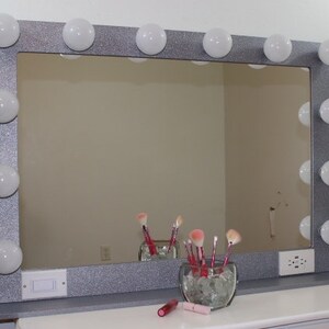 Silver Glitter Vanity Mirror With Lights 40 X 28 Made in the USA - Etsy
