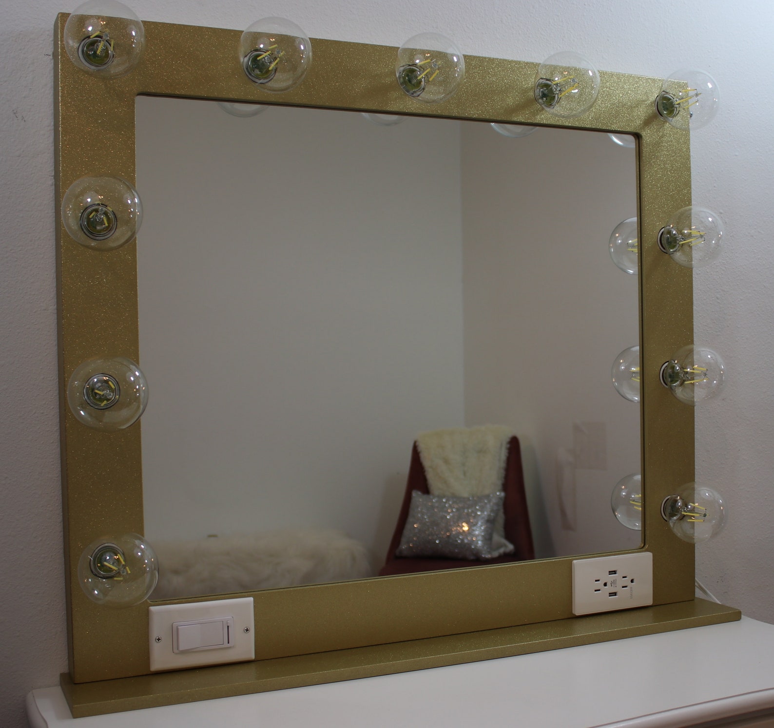 Gold Glitter Vanity Mirror With Lights 32 X 28 Made in the - Etsy