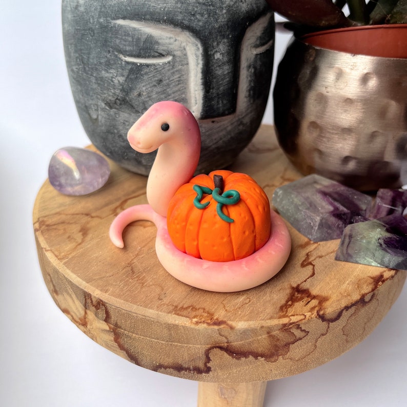 Cute Snake Figurine With Pumpkin Autumn / Fall Cottagecore Decor Soft ...