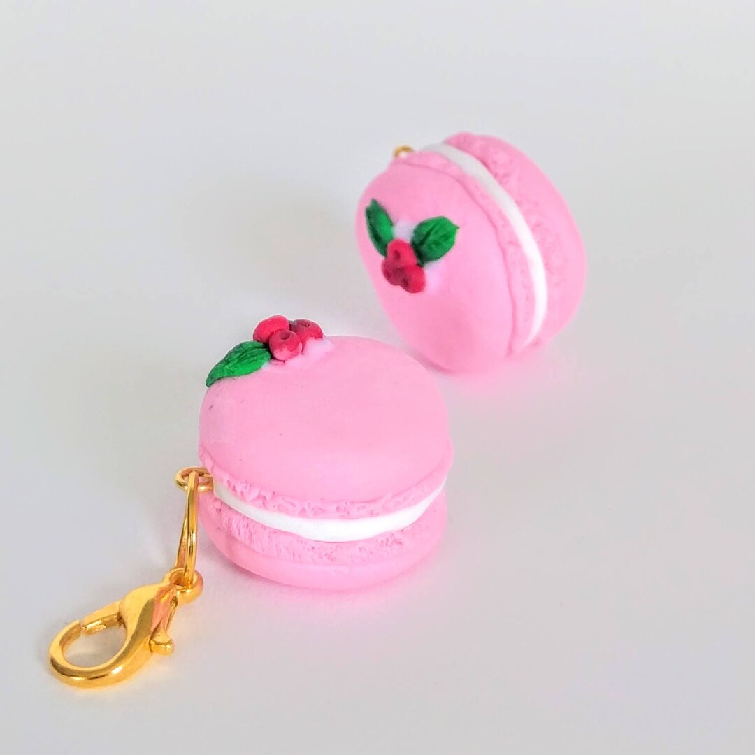 Pink Pastel Macaron With Berries Kawaii Charm or Keychain - Polymer ...