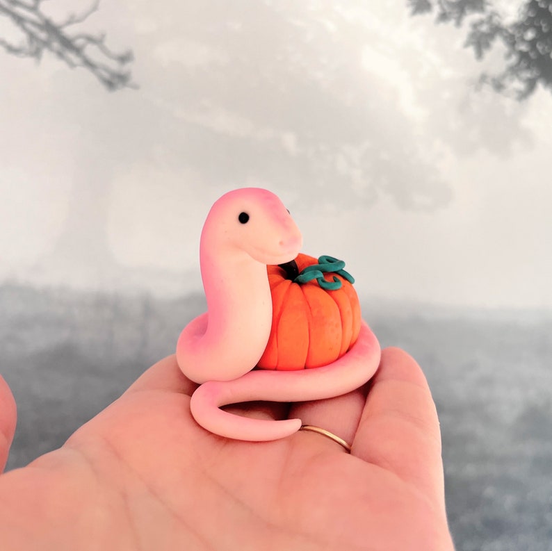 Cute Snake Figurine With Pumpkin Autumn / Fall Cottagecore Decor Soft ...