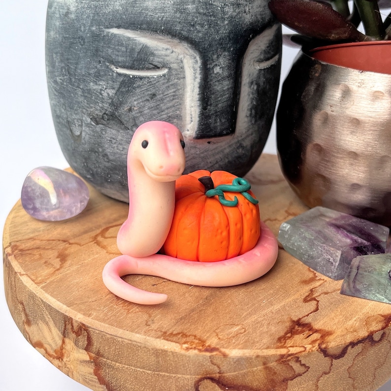 Cute Snake Figurine With Pumpkin Autumn / Fall Cottagecore Decor Soft ...