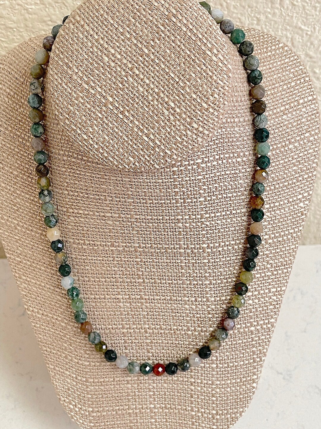 Faceted Fancy Jasper Single Strand Necklace With an Adjustable Sterling ...