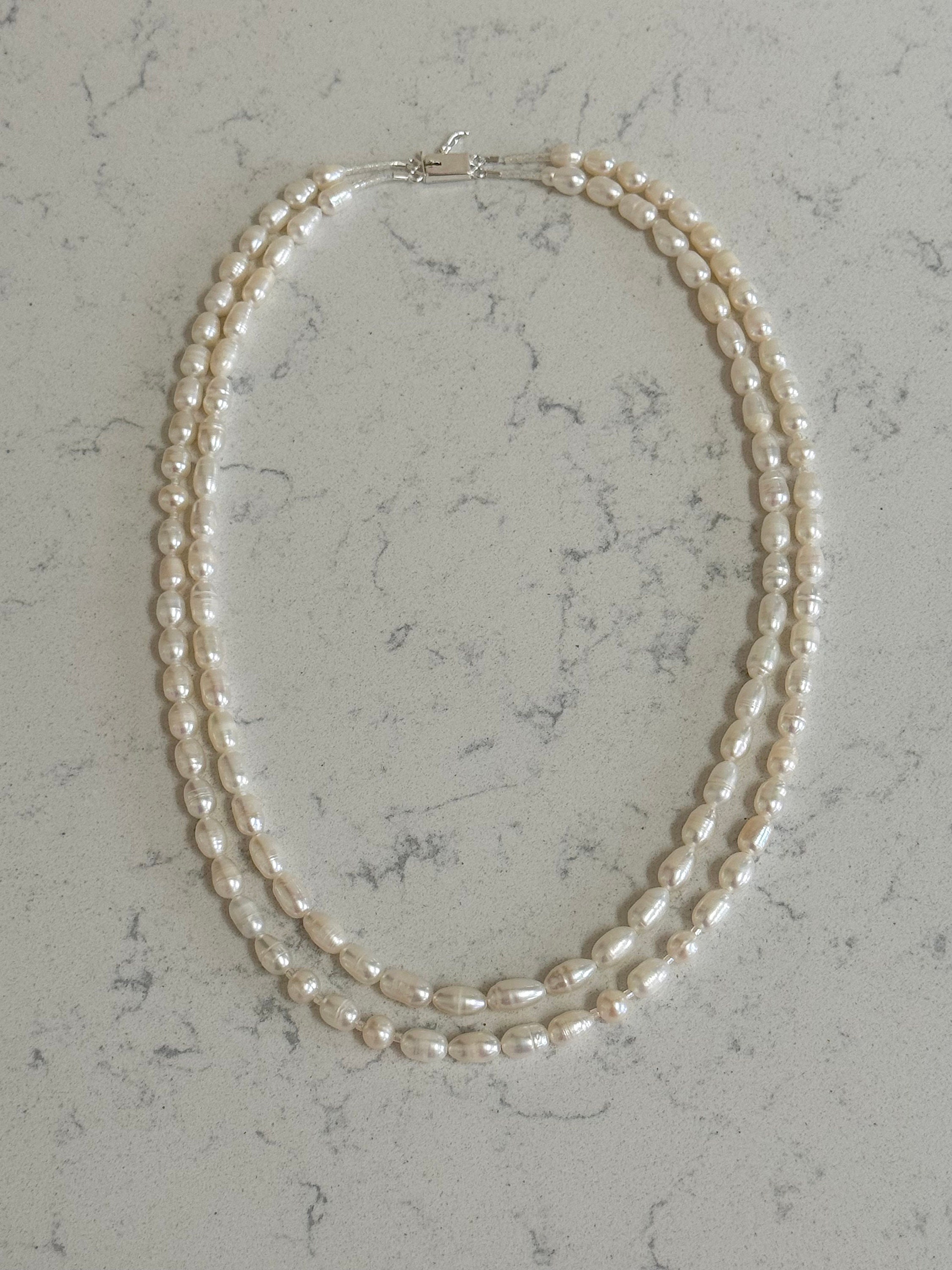 Double Rice Pearls With Cultured White Round Pearls and a Sterling ...