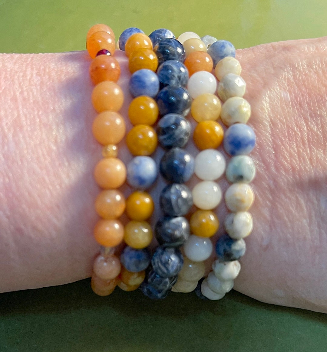 Energy Bracelets in Yellow and Blue; Red Aventurine, Golden Jade and ...