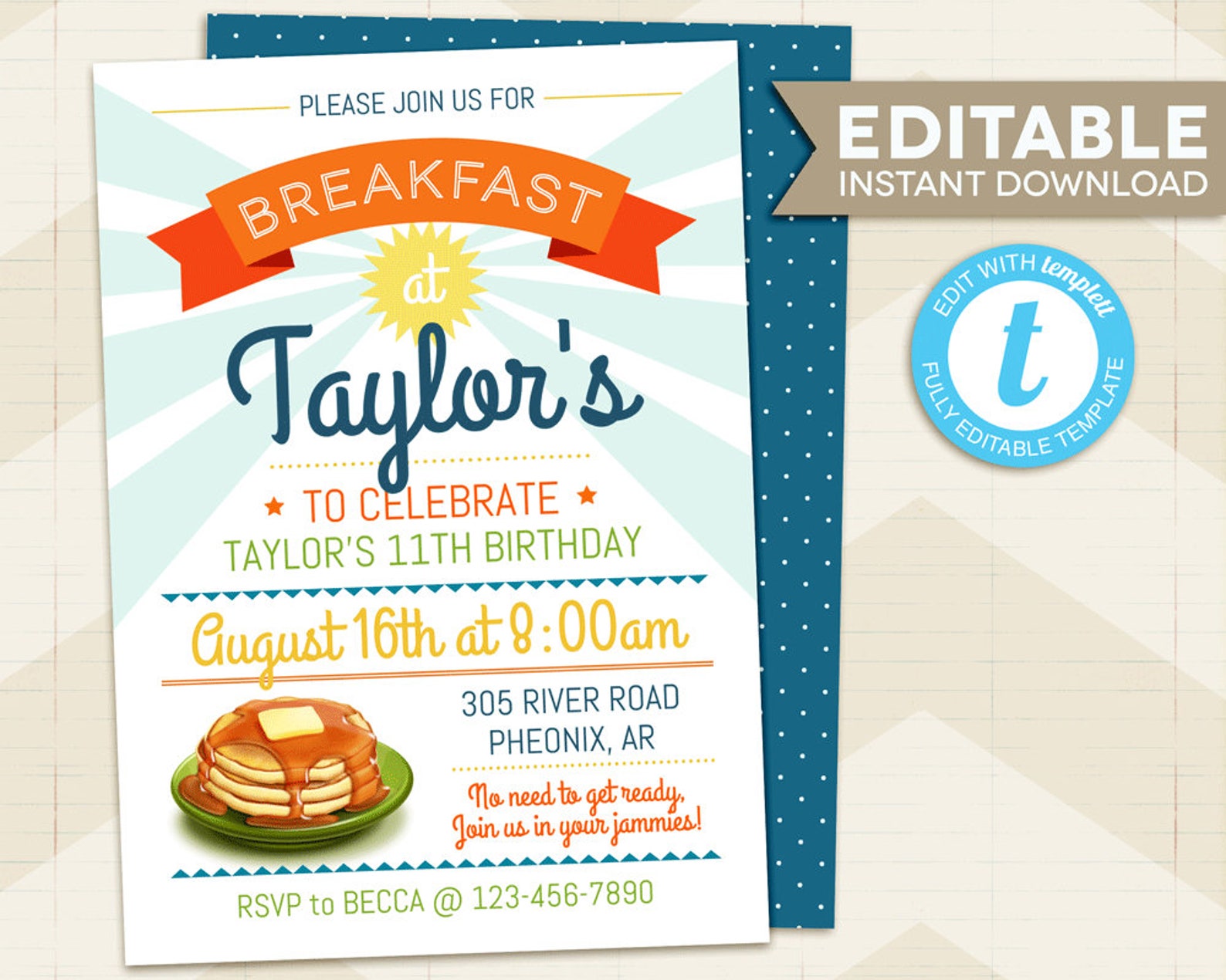 Breakfast Birthday Invitation Breakfast Invitation Instant - Etsy