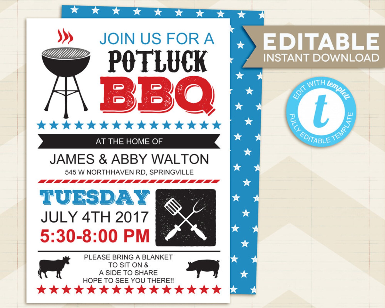BBQ Invitation Neighborhood Block Party Invitation Potluck - Etsy