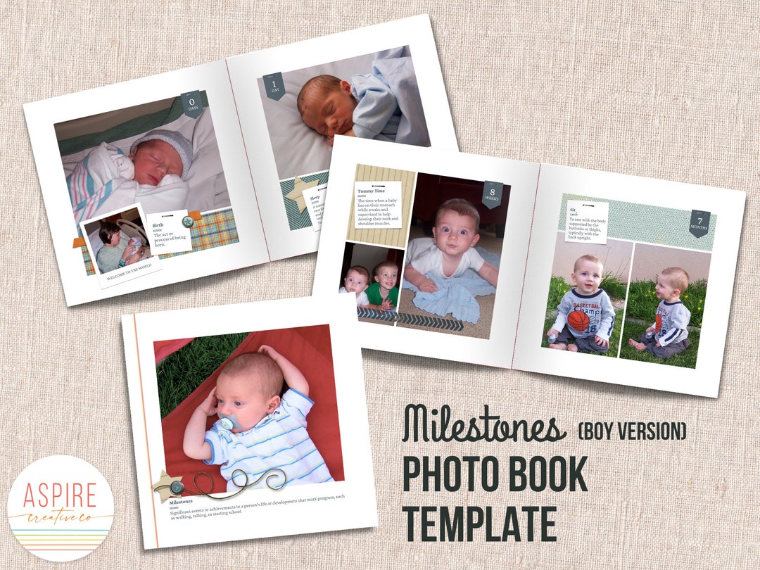 Baby Boy Milestones Photo Book Template, Baby's Firsts Photobook, Baby ...