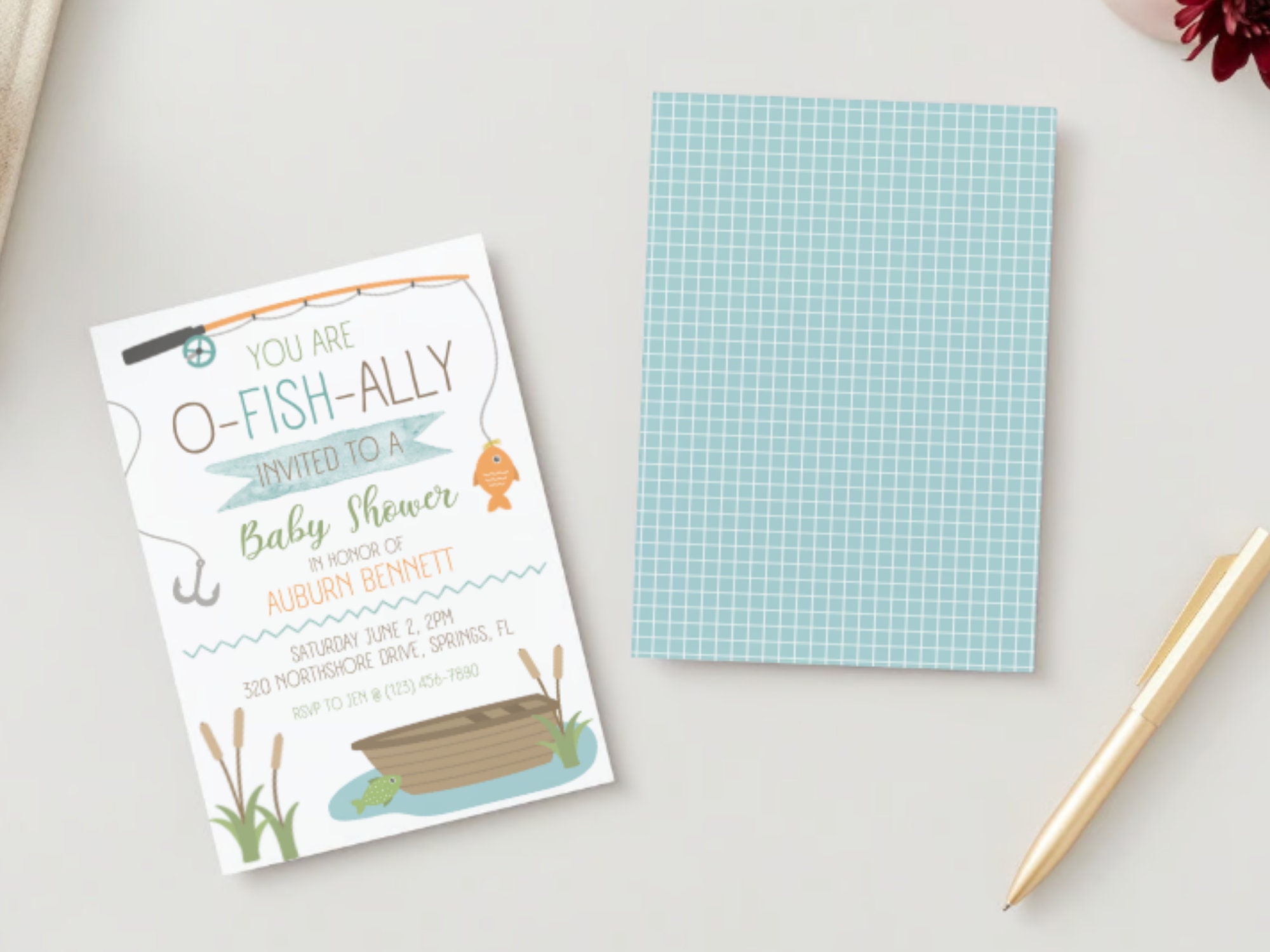 Fishing Baby Shower Invitation, for Boy, Neutral Baby Shower, Instant ...