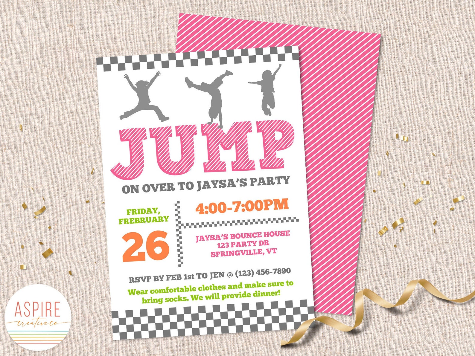 Trampoline Party Invitation Editable, Bounce Birthday Invitation ...