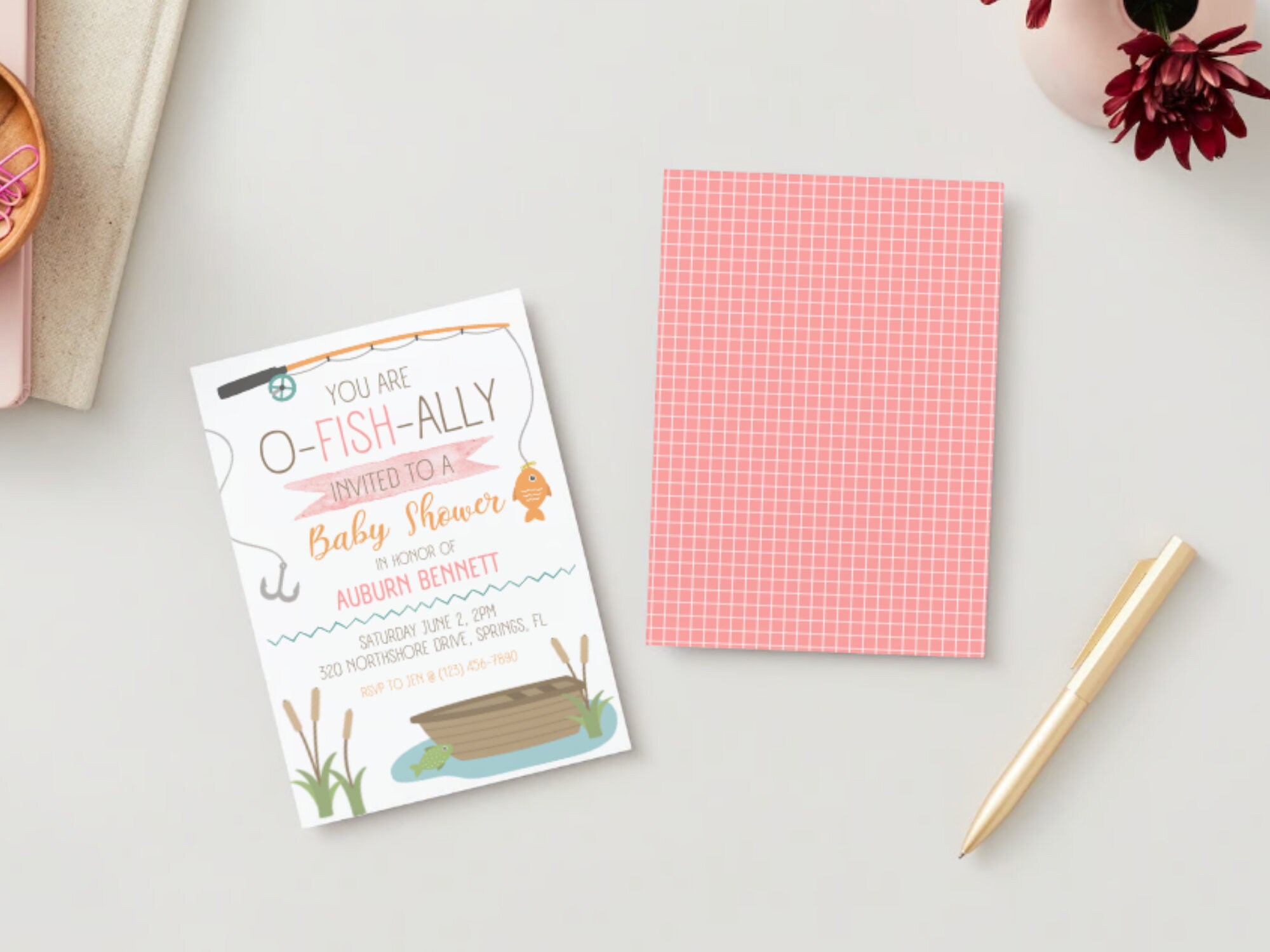 Fishing Baby Shower Invitation, for Girl, Neutral Baby Shower, Instant ...