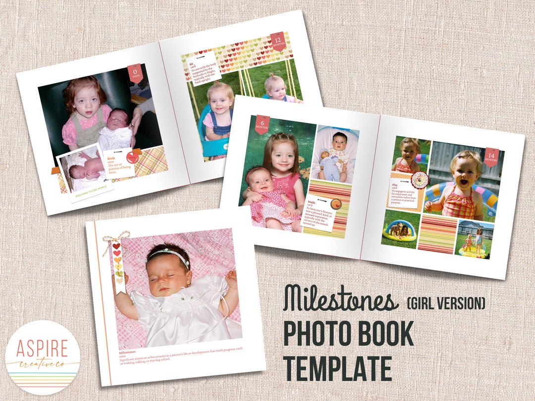 Baby Girl Milestones Photo Book Template, Baby's Firsts Photobook, Baby ...
