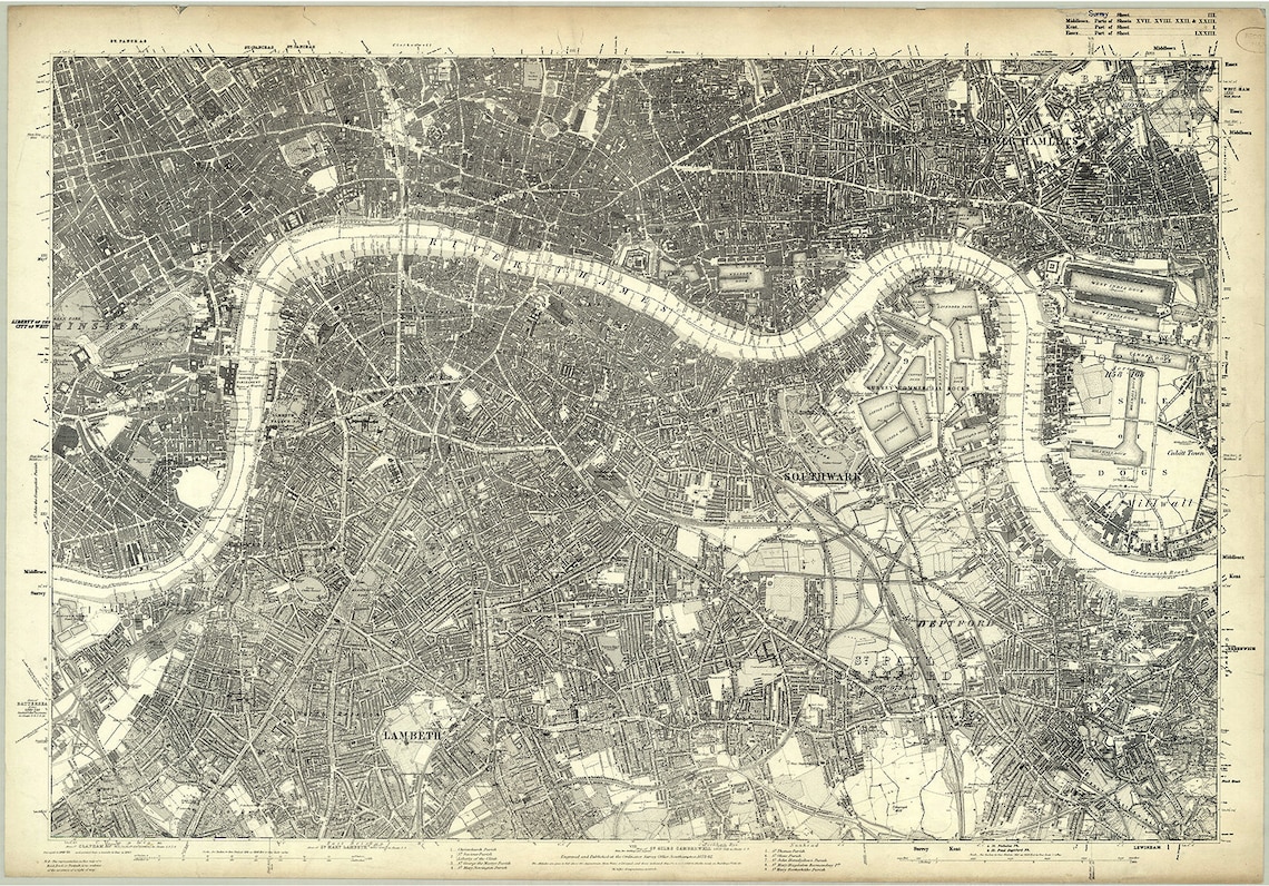 1868 Map Scan - Central London, England, UK - High-resolution Scan of ...