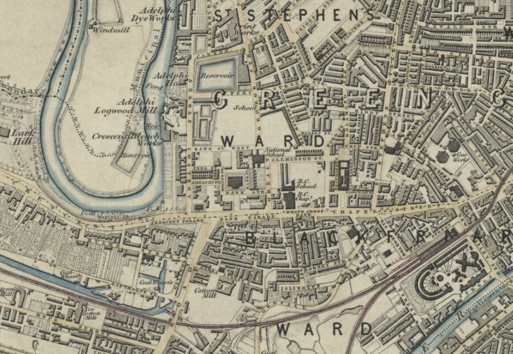 1845 Map Scan - Manchester, England, UK - High-resolution Scan of the ...