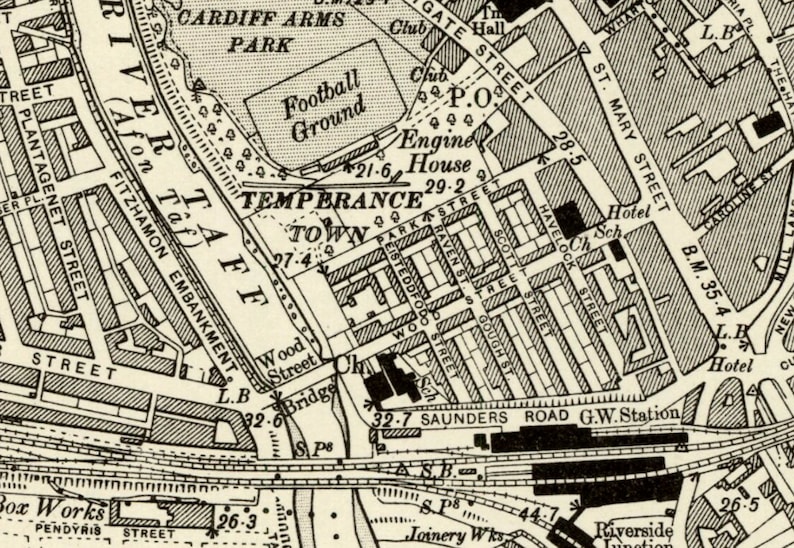 1898 Map Scan - Cardiff, Wales, UK - High-resolution Scan of Victorian ... 1898 Map Scan - Cardiff, Wales, UK - High-resolution Scan of Victorian ...