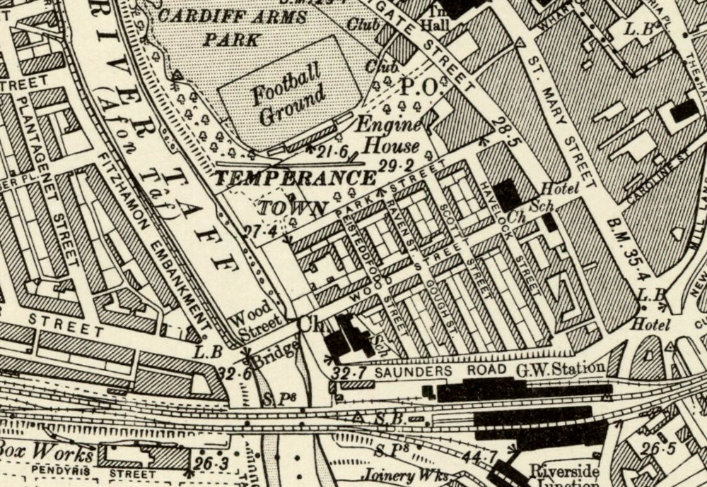 1898 Map Scan - Cardiff, Wales, UK - High-resolution Scan of Victorian ...