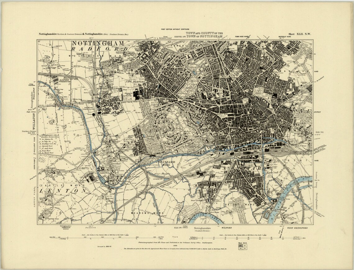 1880 Map Scan Nottingham, England, UK High-resolution Scan of Victorian 19th Century Ordnance ...