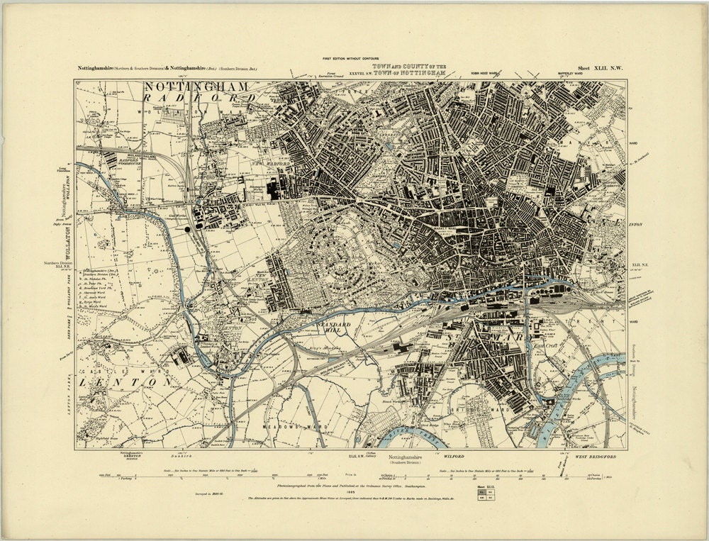 1880 Map Scan - Nottingham, England, UK - High-resolution Scan of ...