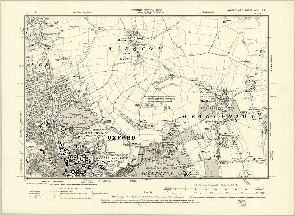 1898 Map Scan - Oxford, England, UK - High-resolution Scan of Victorian ...