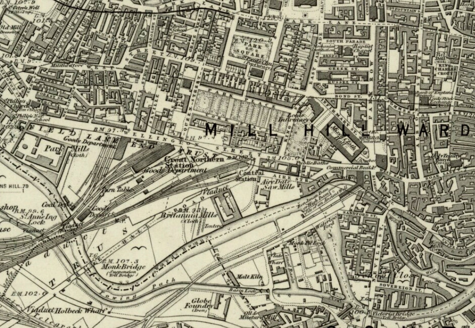 1846 Map Scan - Leeds, England, UK - High-resolution Scan of Victorian ...