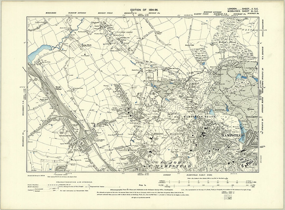 1891 Map Scan - Hampstead, London, England, UK - High-resolution ...