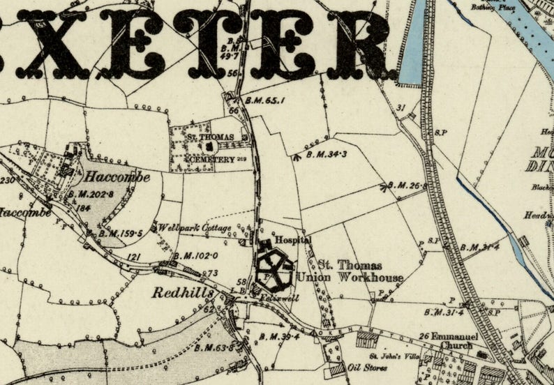 1876 Map Scan Exeter, England, UK High-resolution Victorian 19th ...
