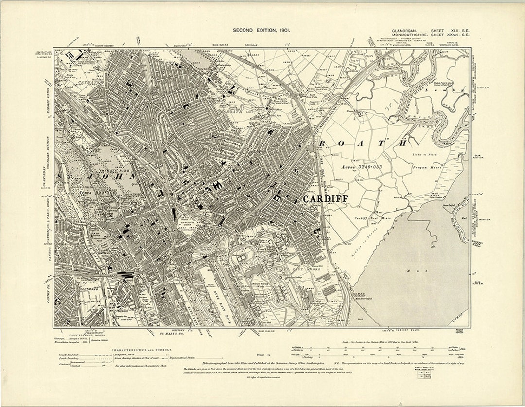 1898 Map Scan - Cardiff, Wales, UK - High-resolution Scan of Victorian ...