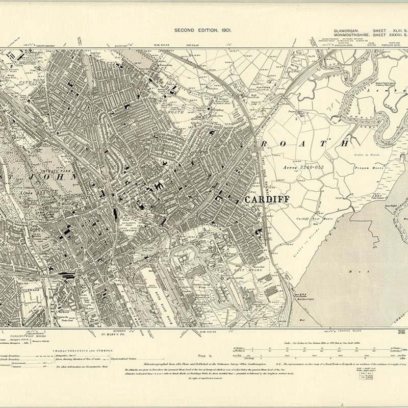 Vintage Map Cardiff - Etsy