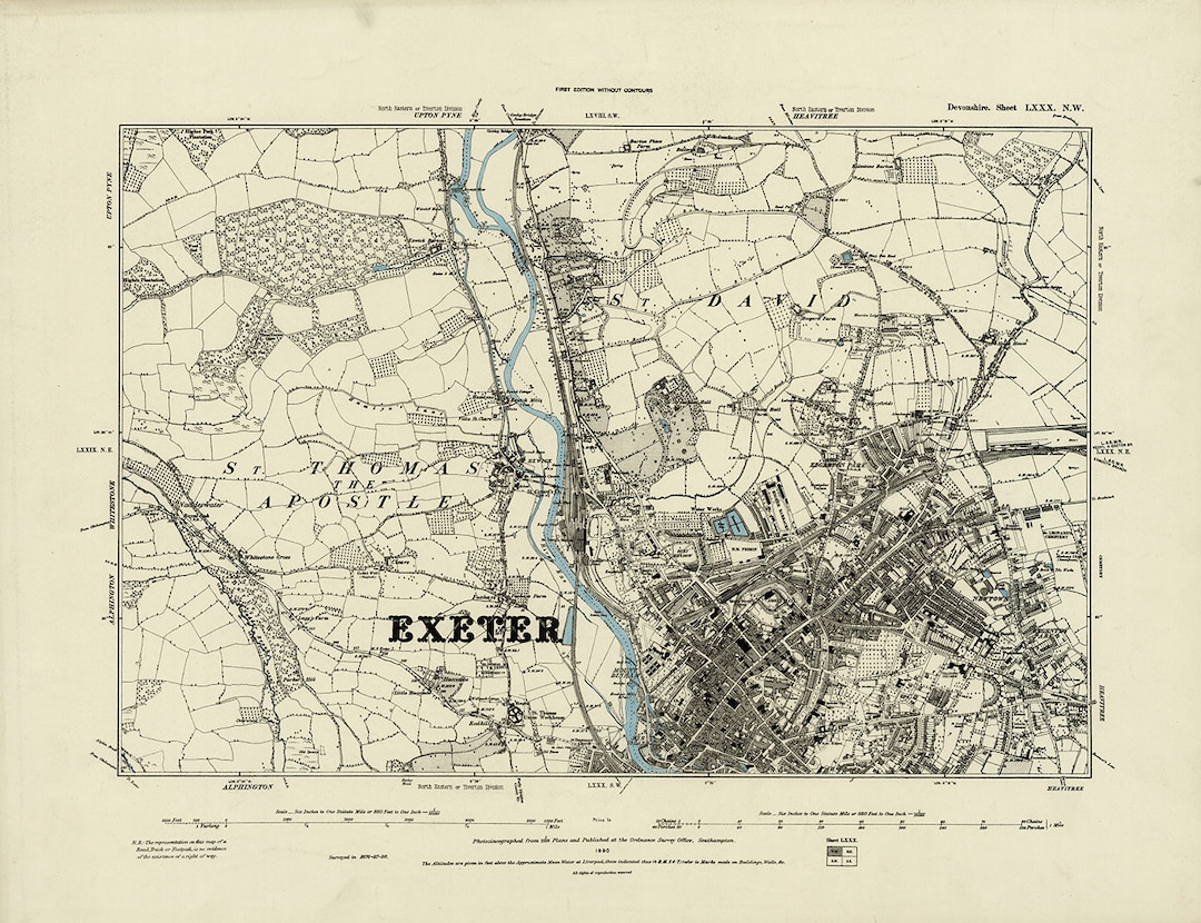 1876 Map Scan - Exeter, England, UK - High-resolution Victorian (19th ...