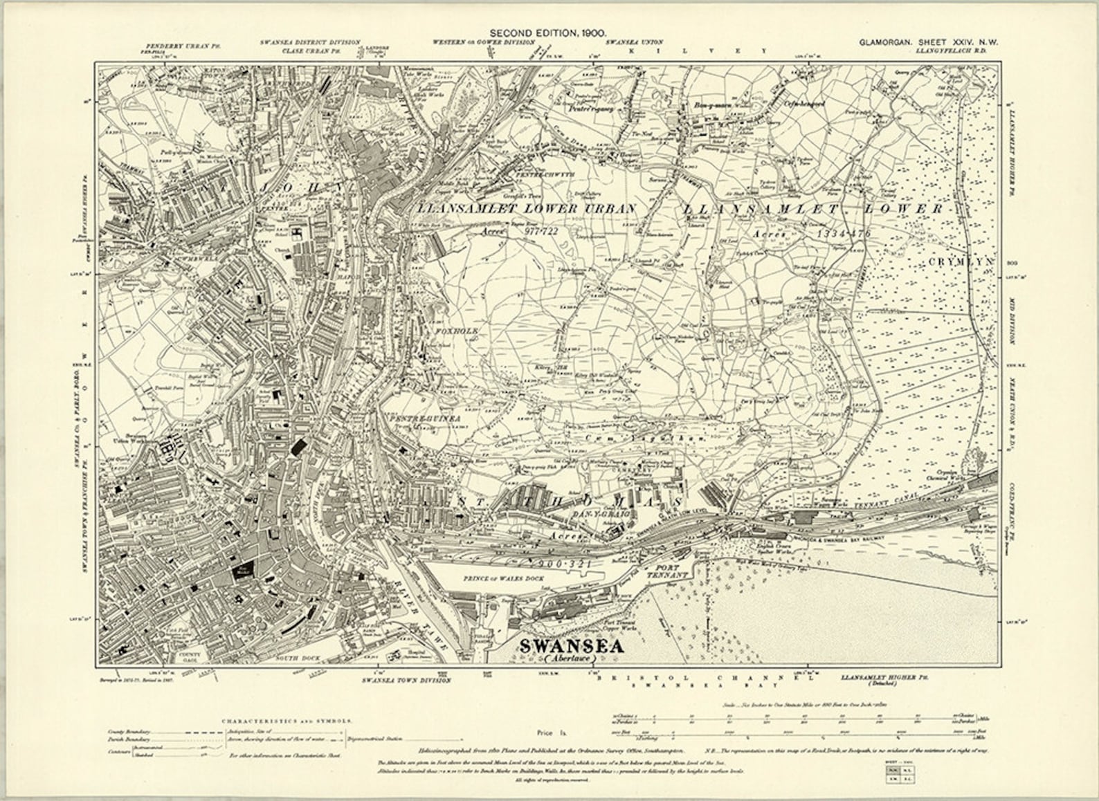 1897 Map Scan - Swansea, Wales, UK - High-resolution Victorian (19th ...