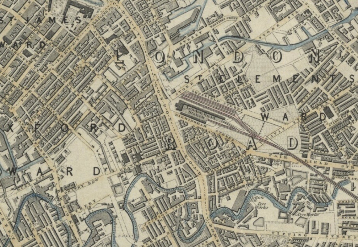 1845 Map Scan - Manchester, England, UK - High-resolution Scan of the ...