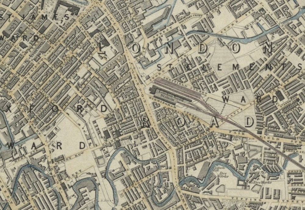 1845 Map Scan - Manchester, England, UK - High-resolution Scan of the ...