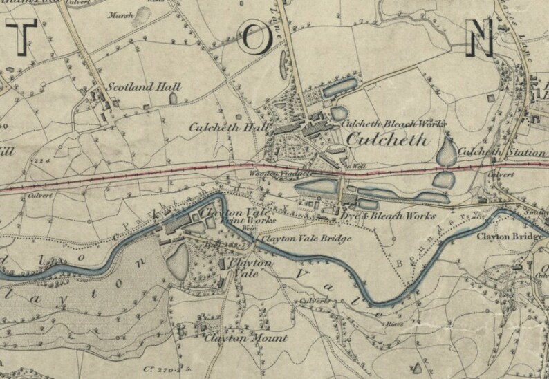 1845 Map Scan - Manchester, England, UK - High-resolution Scan of the ...