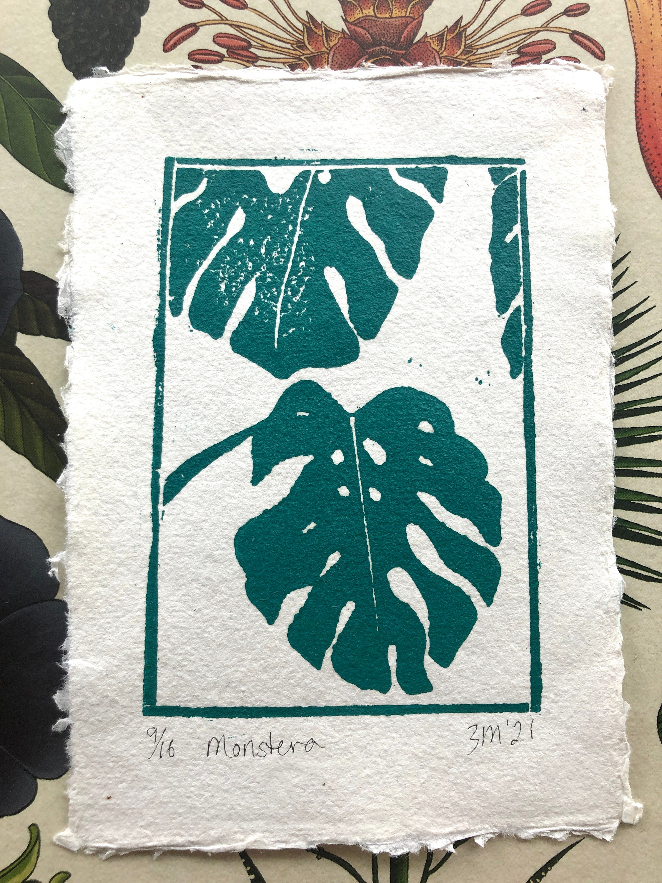 Original Linocut Print Monstera Cheese Plant in Green | Etsy
