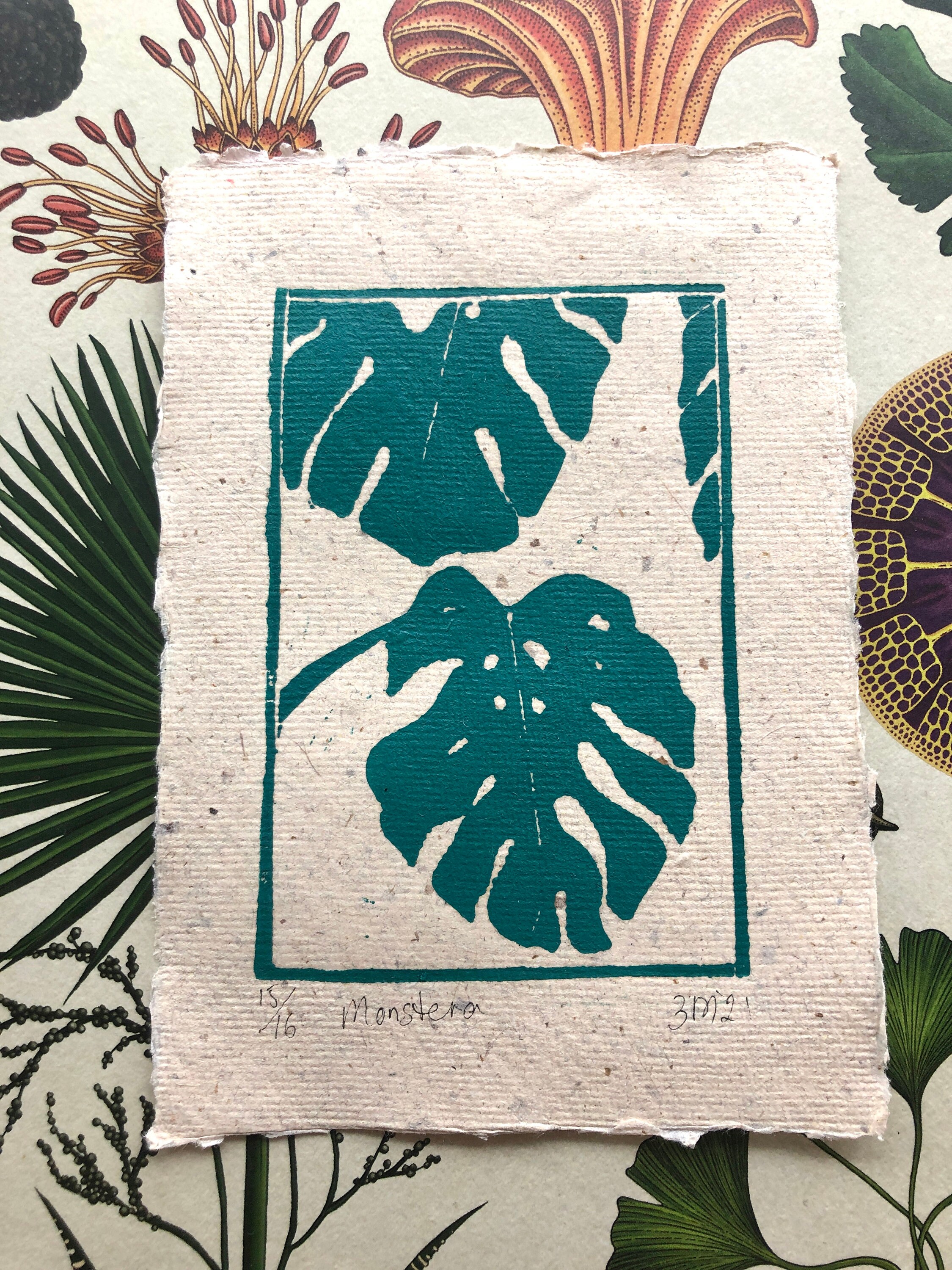 Original Linocut Print Monstera Cheese Plant in Green | Etsy
