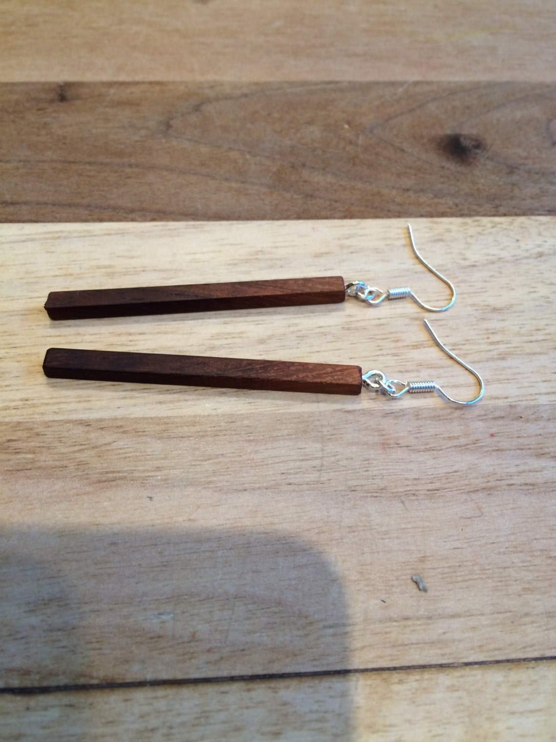 Wooden Earrings - Long, Elegant Iroko Wood Earrings With Sterling ...