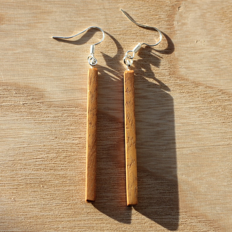 Wooden Earrings - Long, Elegant Iroko Wood Earrings With Sterling ...