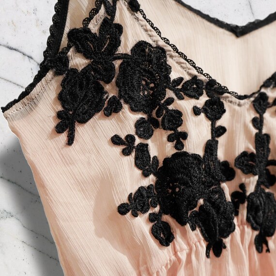 Sheer Peach (Vintage?) Negligee/Top with Black Lace E… - Gem
